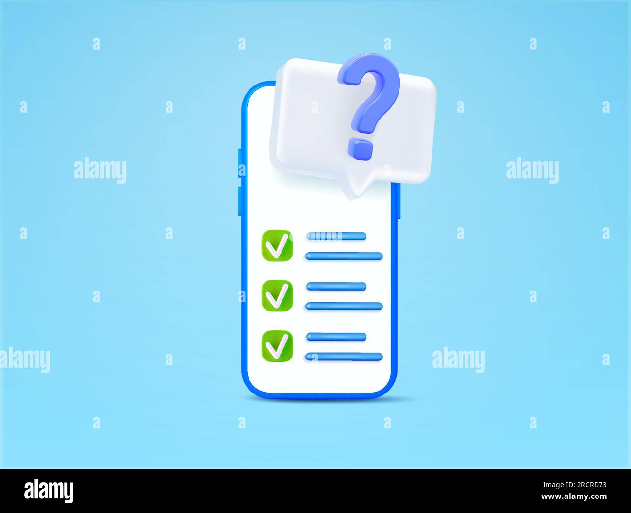 3d smartphone with checklist, checkbox, check mark, question mark ...