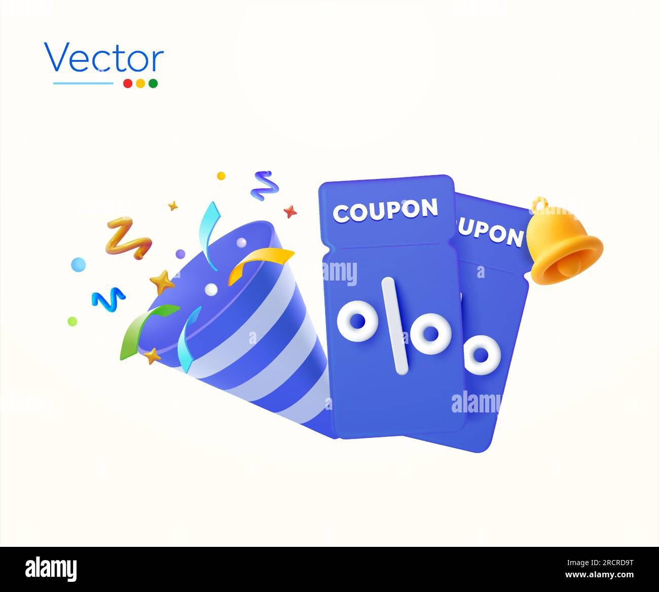 3d coupons, voucher with confetti, explosion effect, notification bell ...