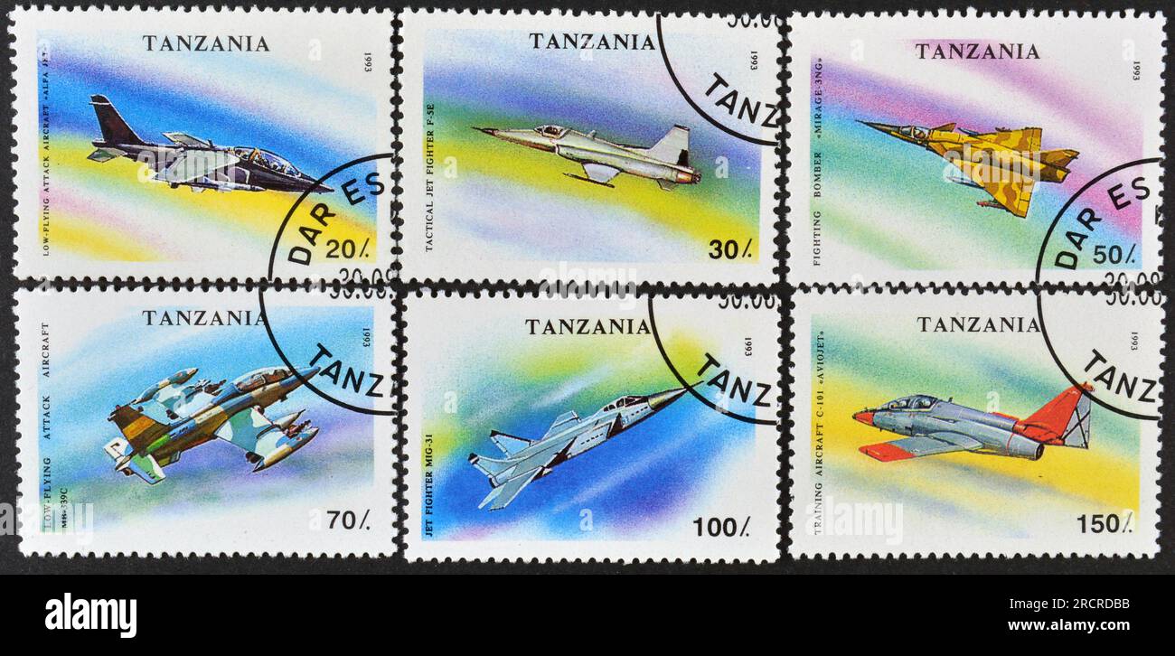 Cancelled postage stamps printed by Tanzania, that show Fighter ...