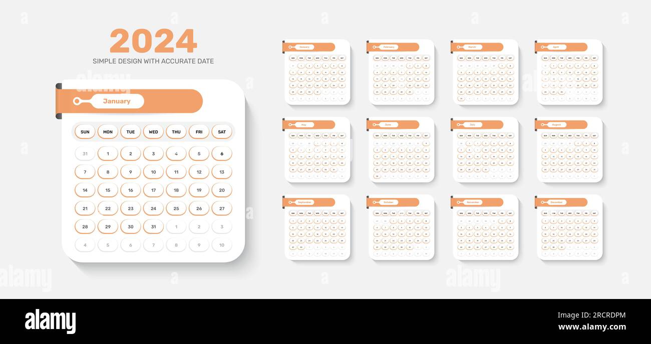 Simple calendar template layout design of 2024 with accurate date Stock ...