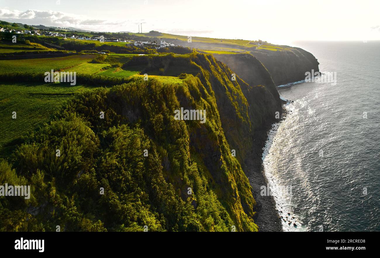 Aerial shot, drone point of view picturesque nature with green ...