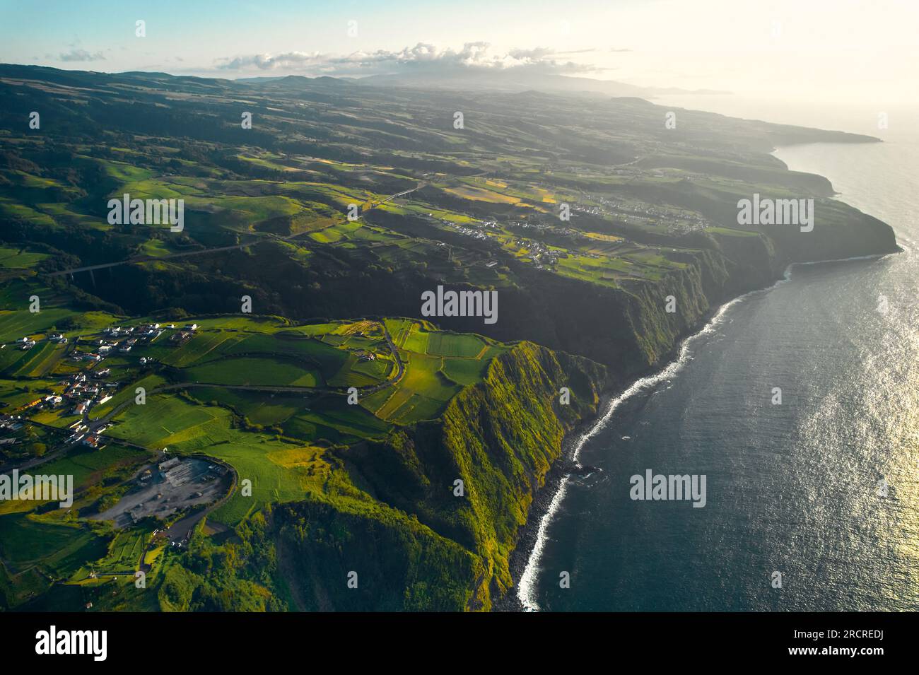 Aerial shot, drone point of view picturesque nature with green ...