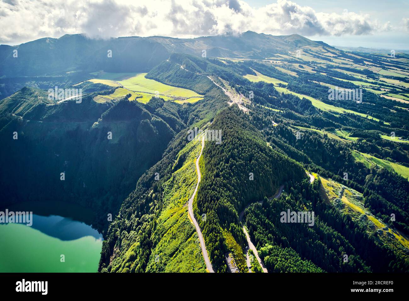 Aerial shot picturesque paradise of Sete Cidades in Azores, Sao Miguel ...