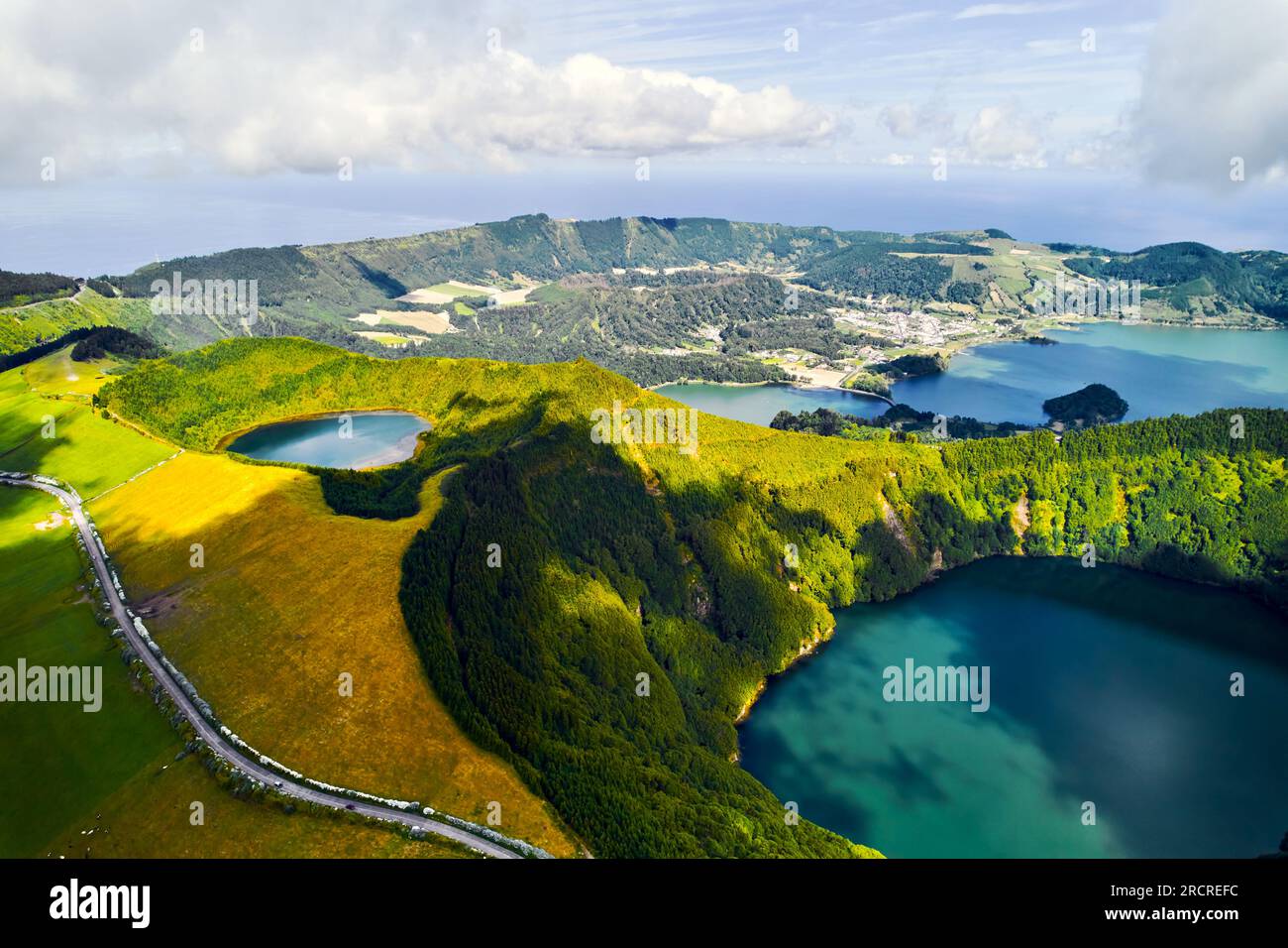 Aerial shot, drone point of view, Boca do Inferno. Picturesque lakes in ...
