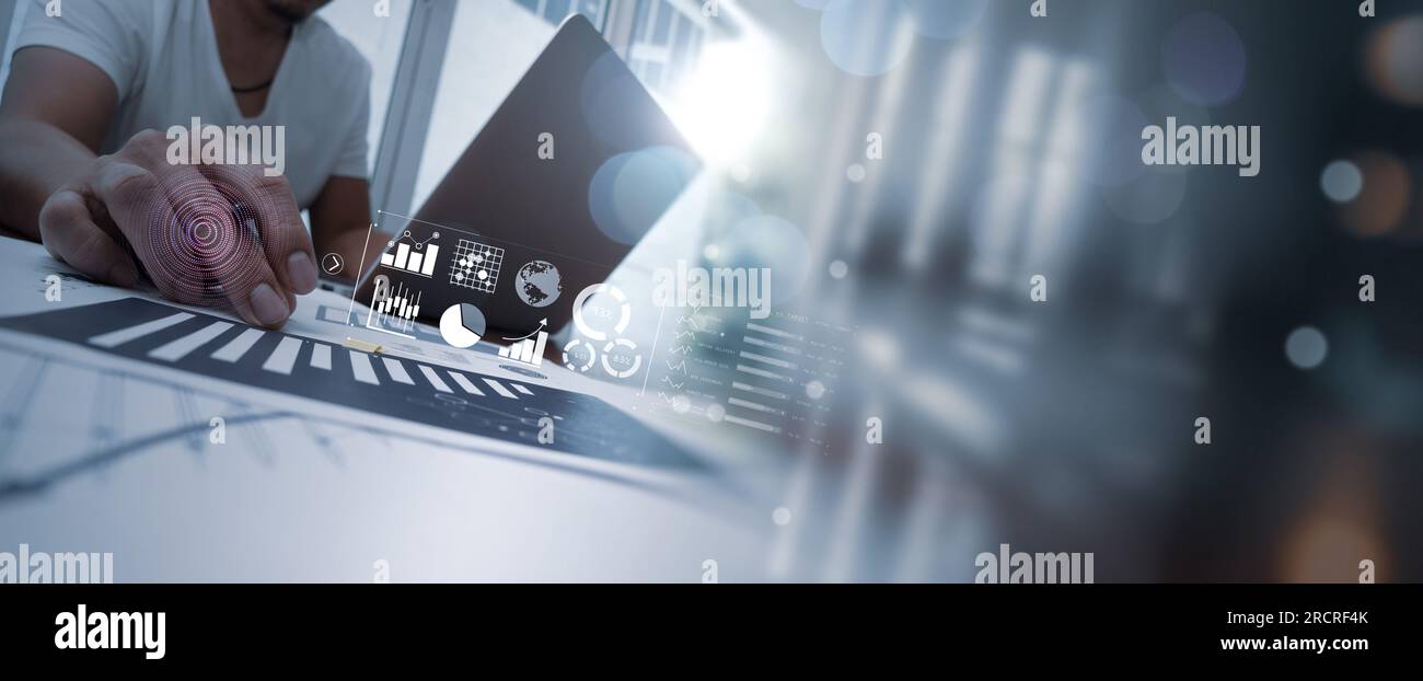 Data scientist working with complex information analysed by AI.Data ...