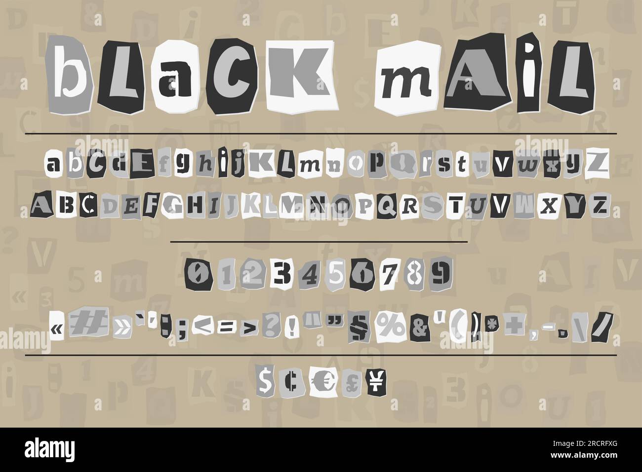 Gray ransom collage style letters numbers and punctuation marks cut ...