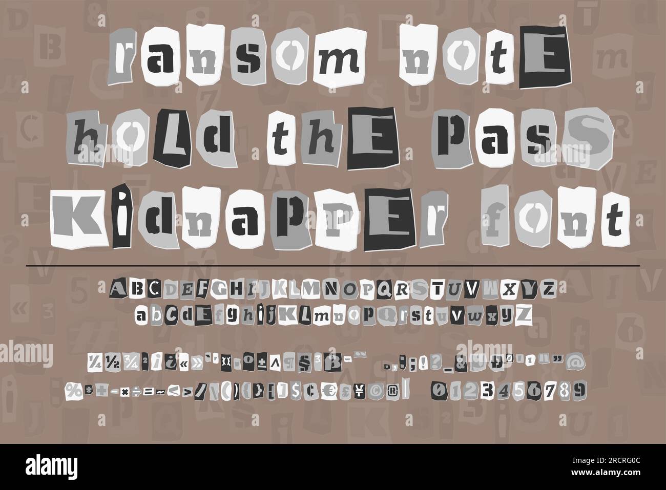 Gray ransom collage style letters numbers and punctuation marks cut ...