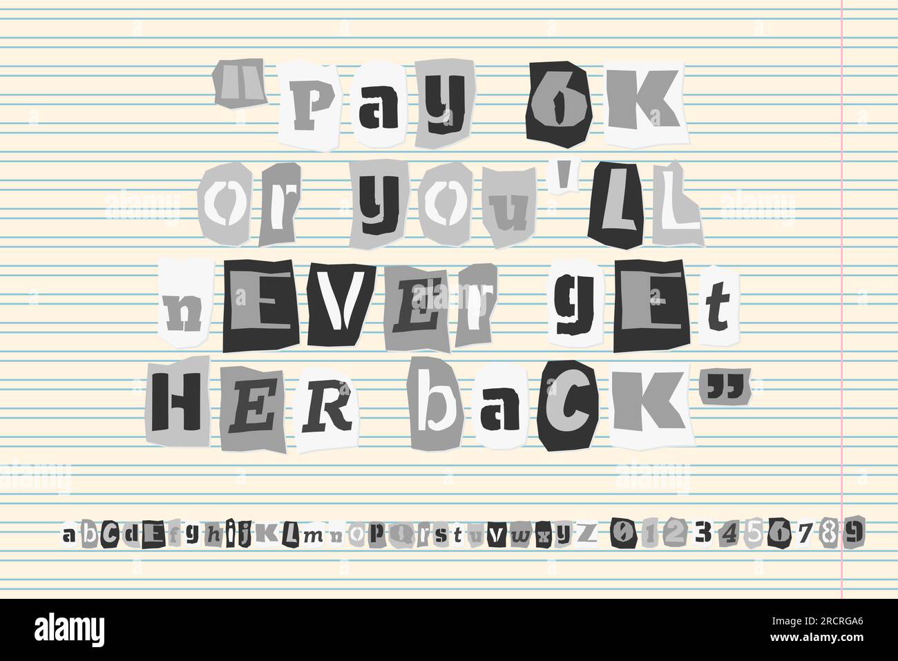 Gray ransom collage style letters numbers and punctuation marks cut ...