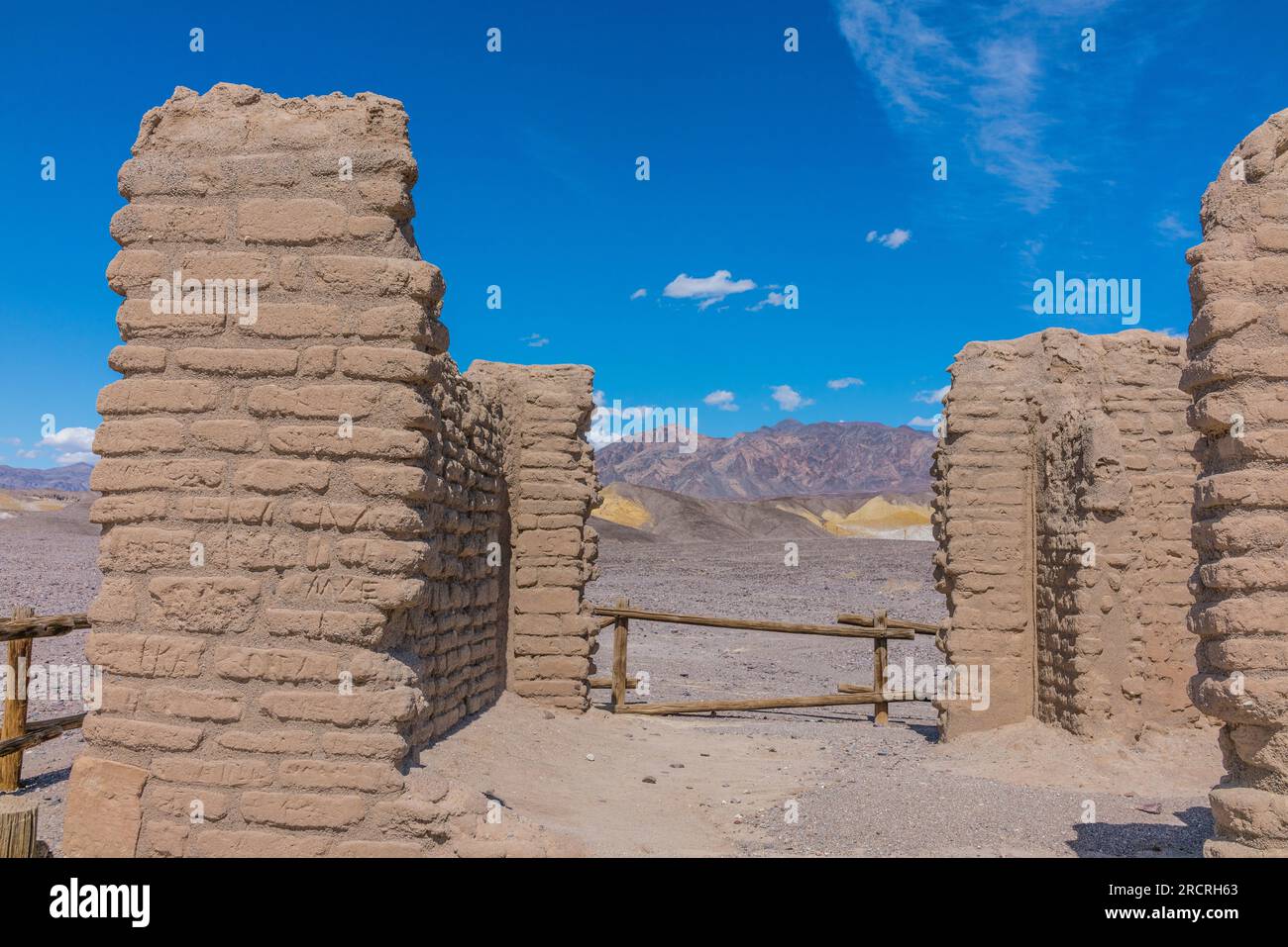 Eroded adobe brick columns at Harmony Borox Works in Death Valley ...