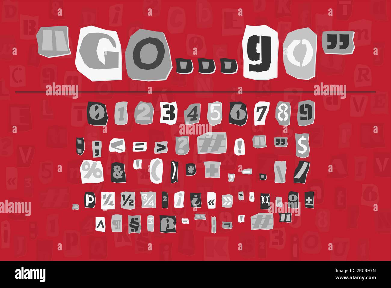 Gray ransom collage style letters numbers and punctuation marks cut ...