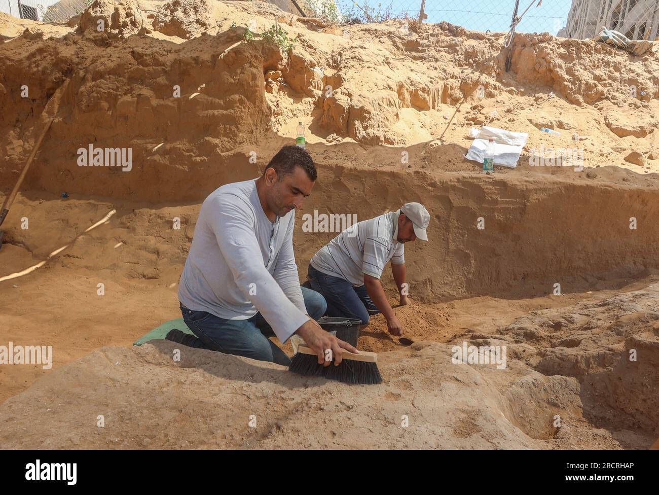 Gaza Palestine 16th July 2023 Palestinian Archaeologists Remove The