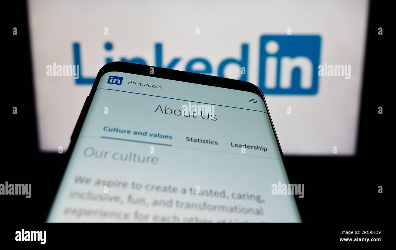 Mobile phone with website of US social media company LinkedIn ...