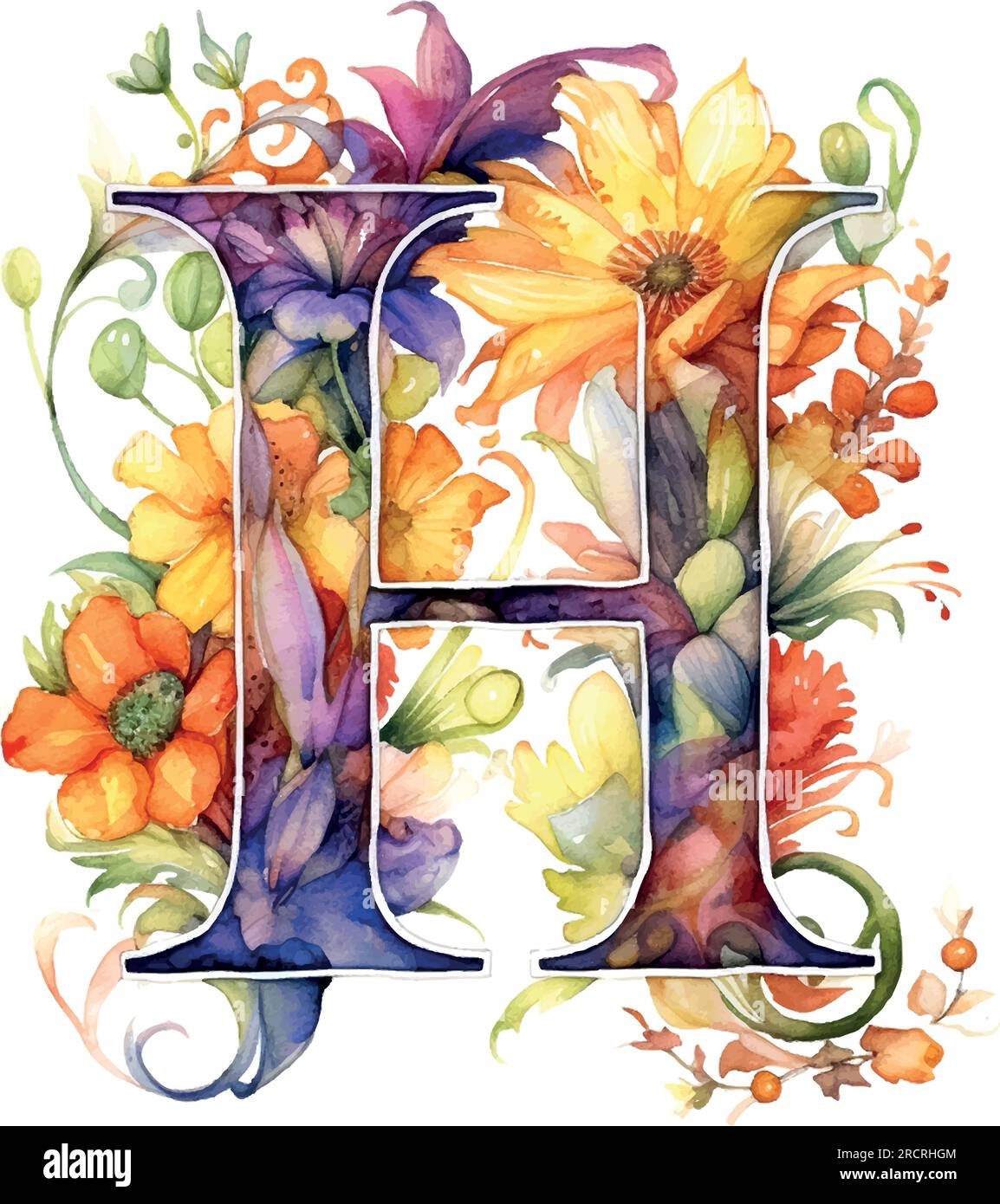 Modern monogram H watercolor, great design for any purposes. alphabet ...