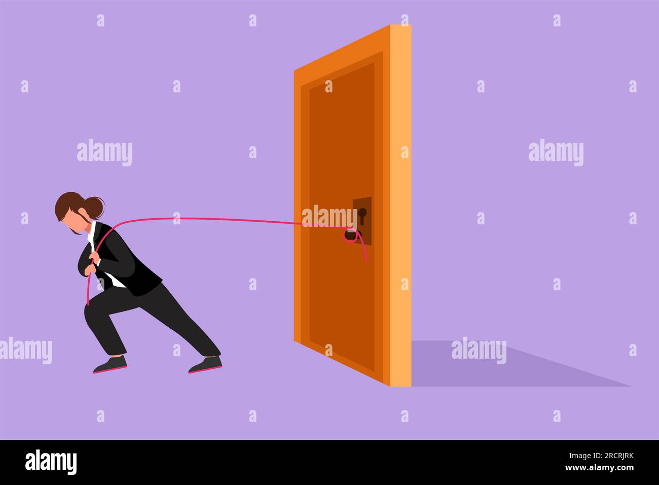 Cartoon flat style drawing businesswoman trying hard to pulling heavy ...