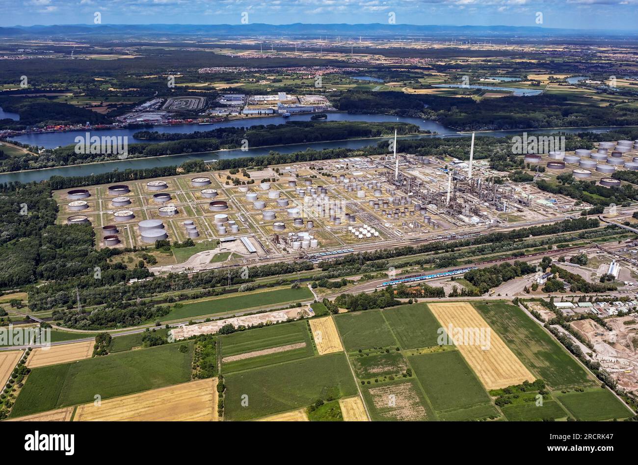 16 July 2023, Baden-Württemberg, Karlsruhe: Aerial view, taken from an ...