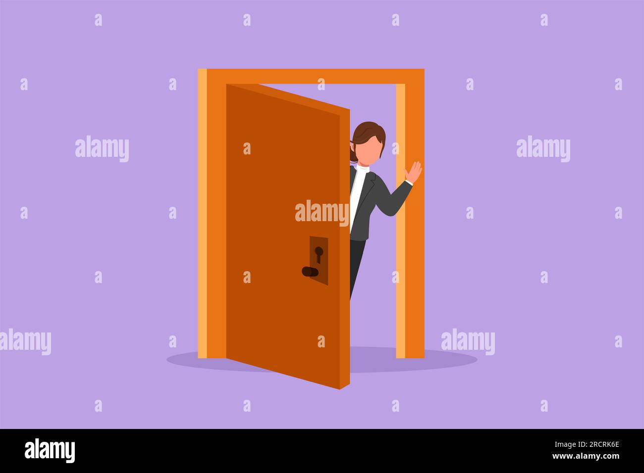 Character flat drawing businesswoman looking from behind open door ...