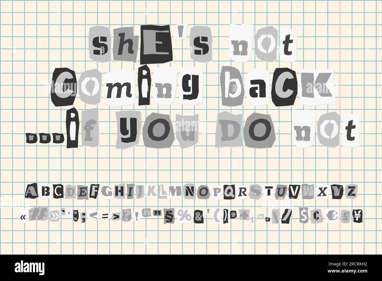 Gray ransom collage style letters numbers and punctuation marks cut ...