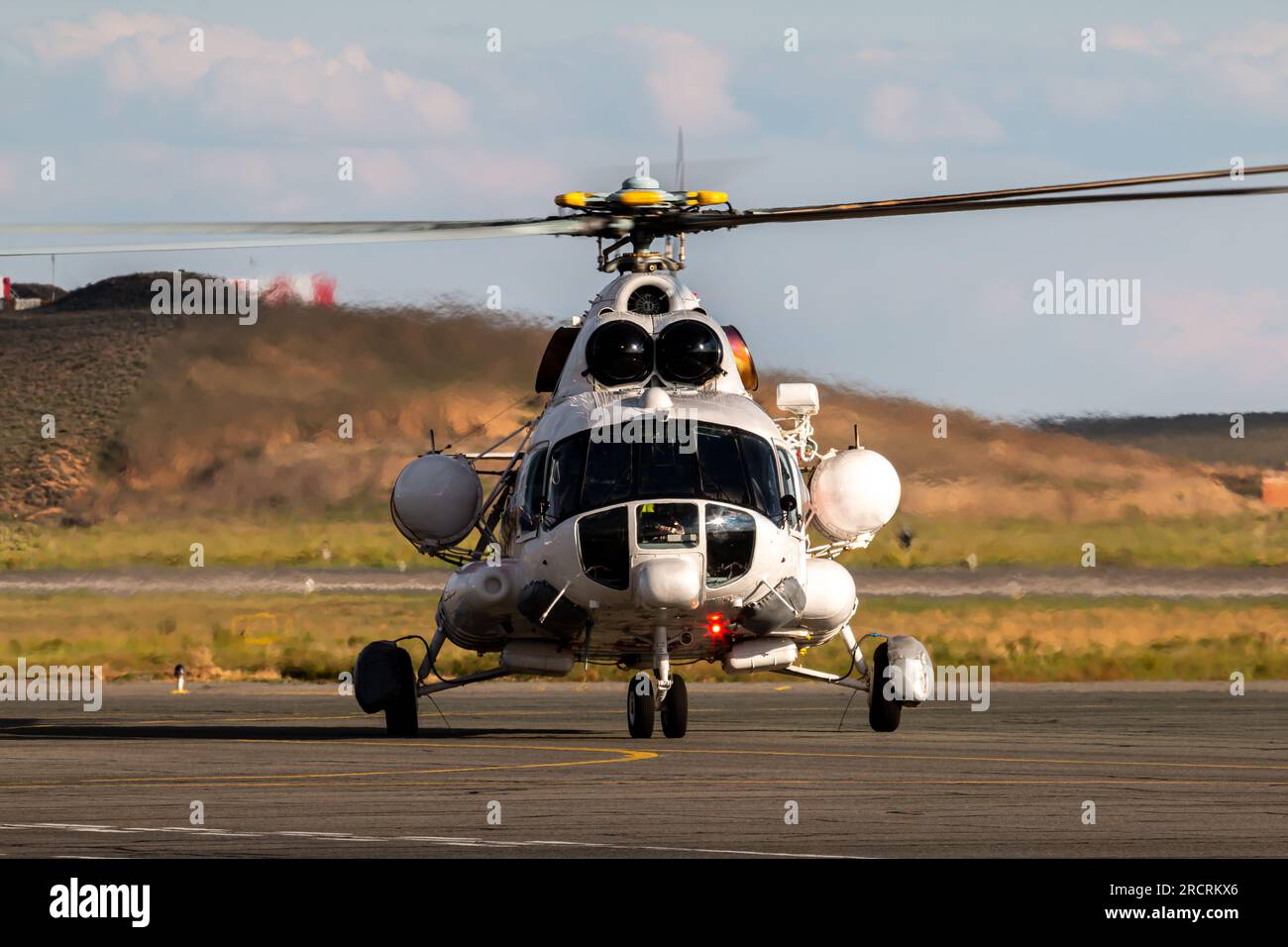 Front view of the white transport helicopter on the airport apron Stock ...