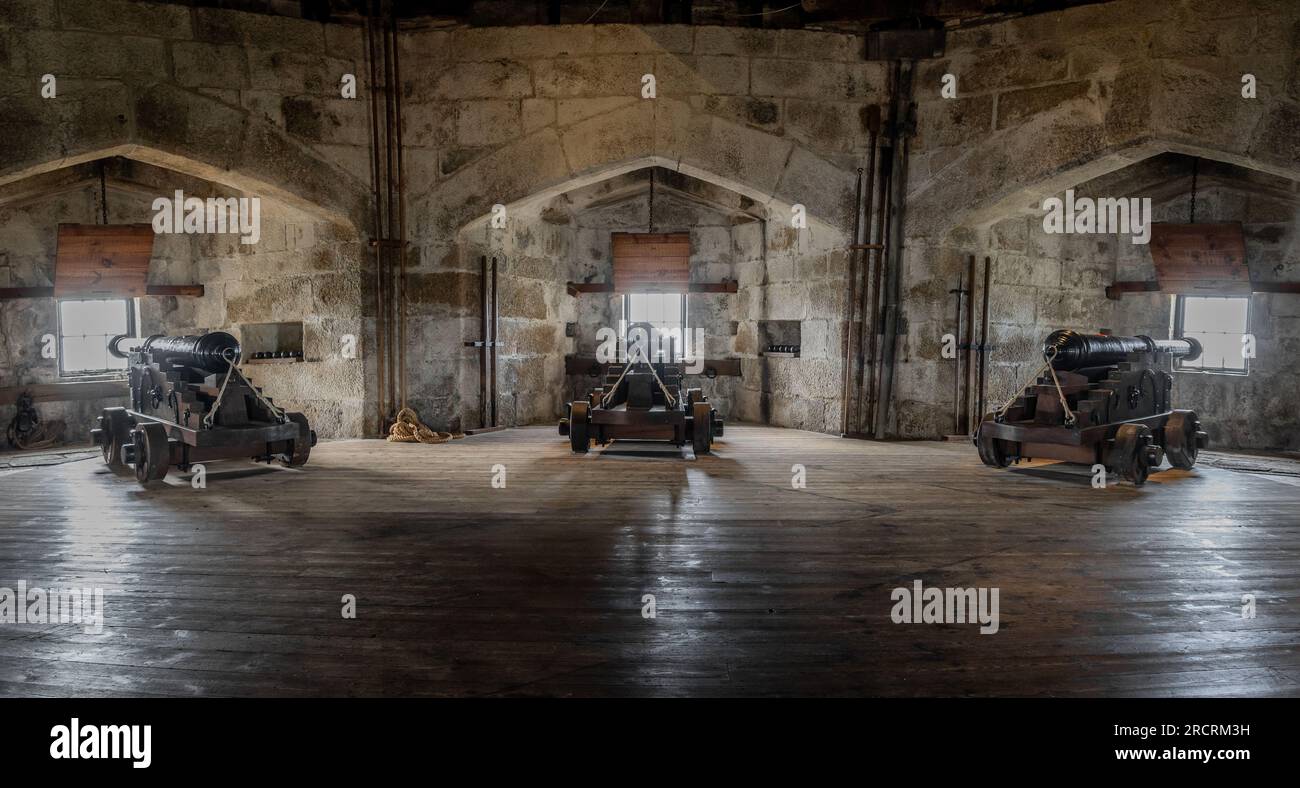 PENDENNIS CASTLE, FALMOUTH, CORNWALL, UK - JULY 5, 2023. Old fashioned ...