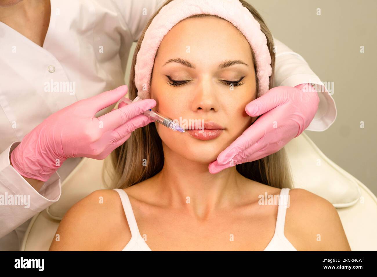 Esthetician Makes Injections For Lip Augmentation Beautiful Woman Lip Augmentation With