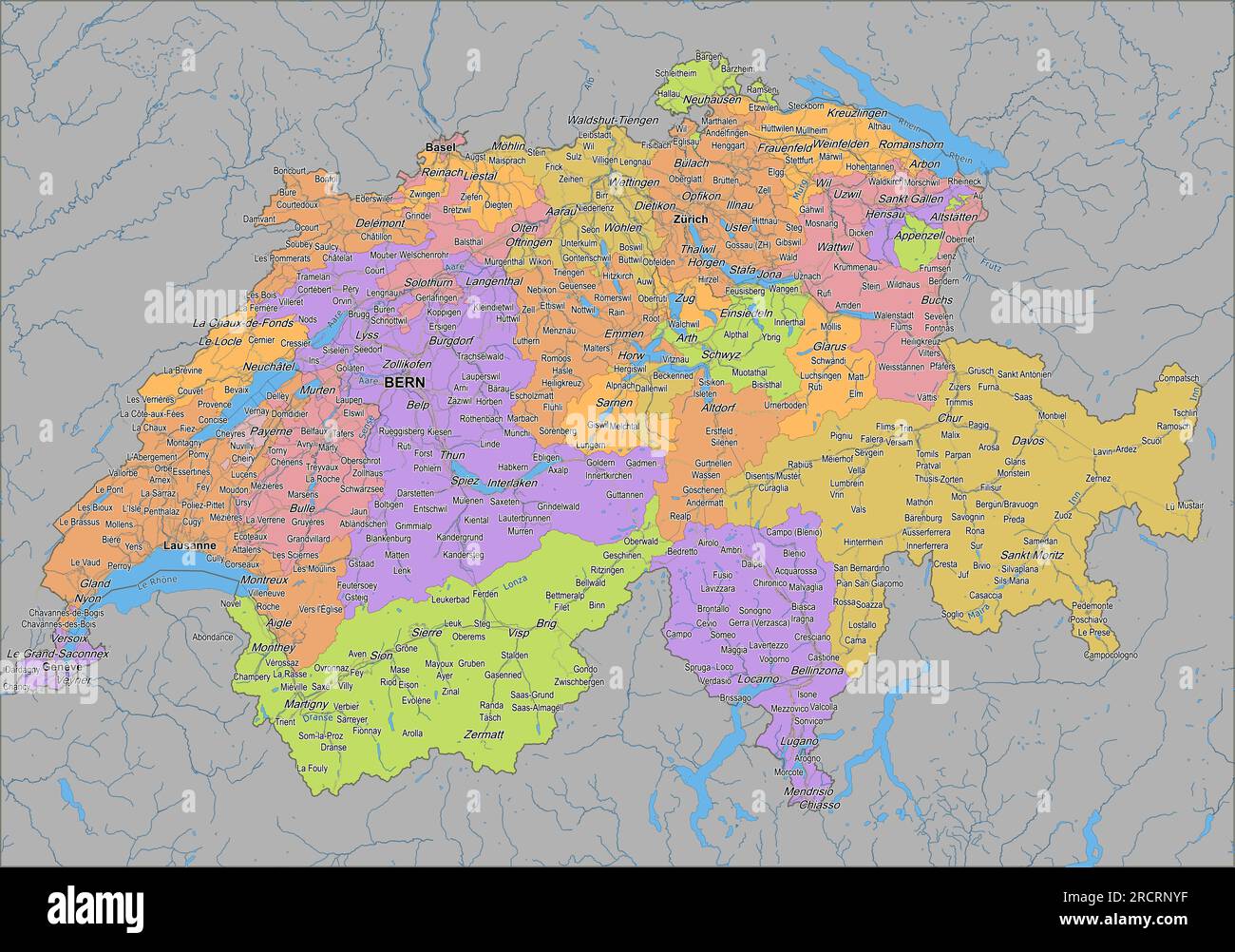 Detailed political vector map of Switzerland Stock Vector Image & Art ...