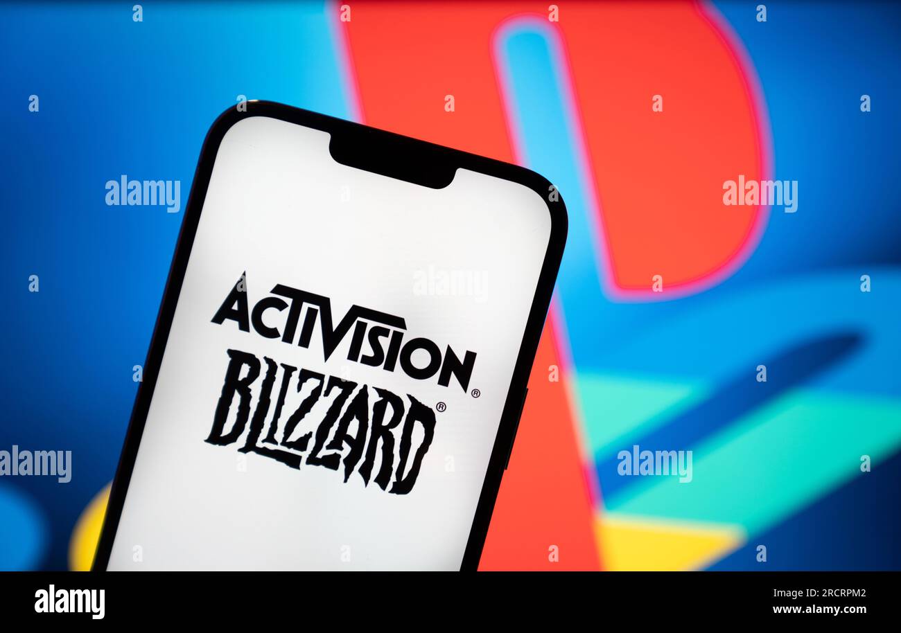 The Sony Playstation logo is seen in the background with the Activision ...