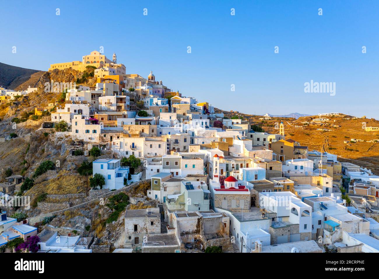 Panoramic view of Ermoupoli and Ano Syra towns in Syros island ...