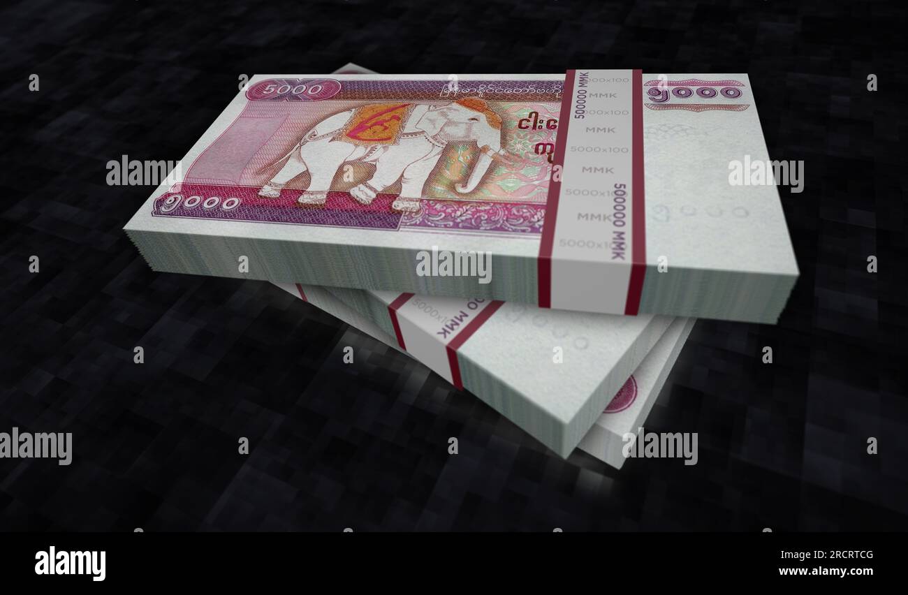 Myanmar money Burma Kyat money pack 3d illustration. 5000 MMK banknote ...