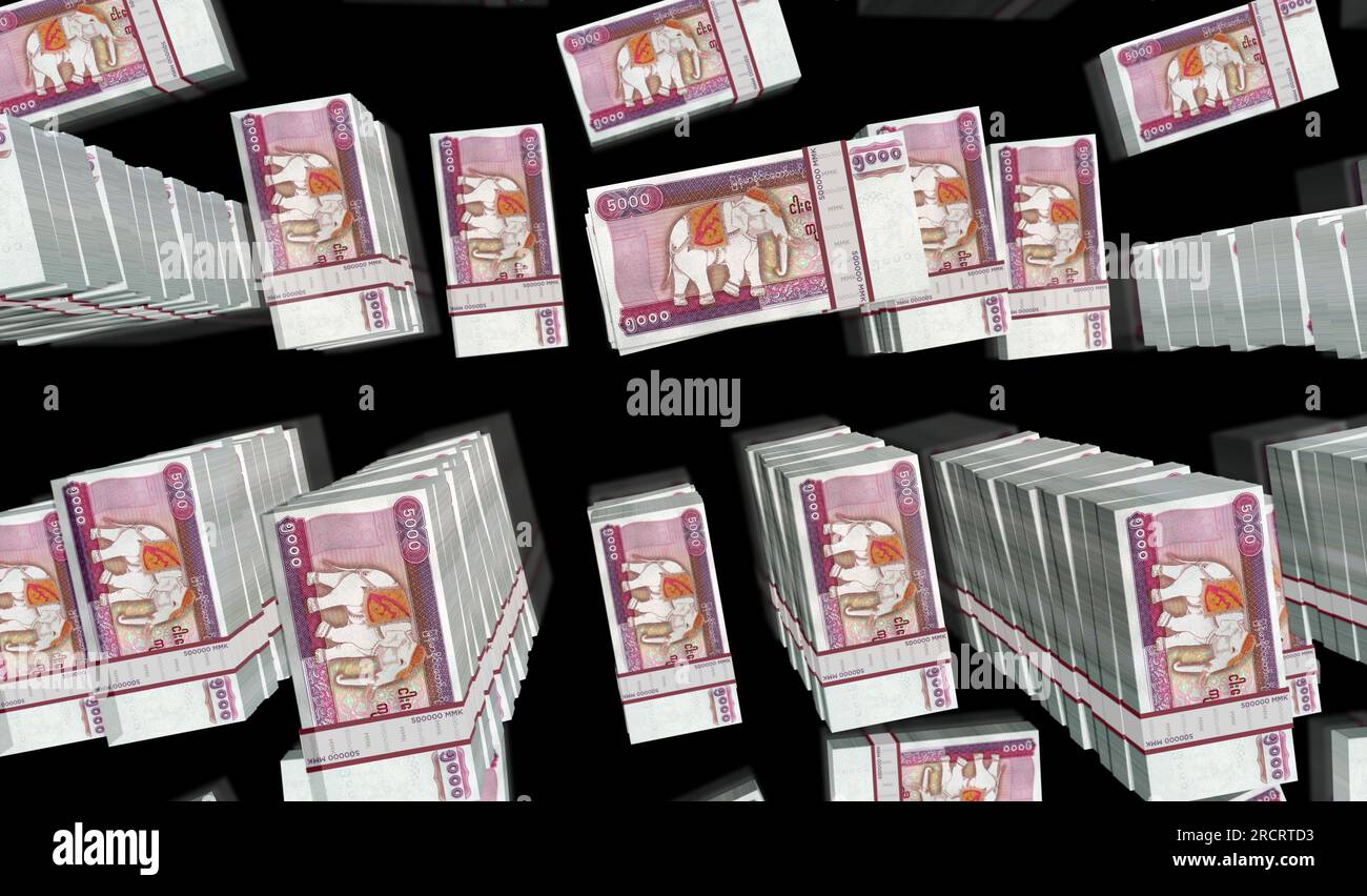 Myanmar money Burma Kyat money pack 3d illustration. 5000 MMK banknote ...