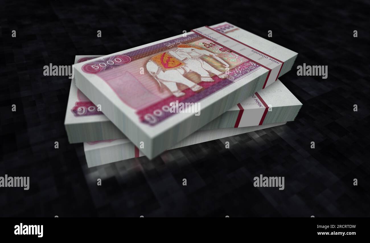 Myanmar money Burma Kyat money pack 3d illustration. 5000 MMK banknote ...
