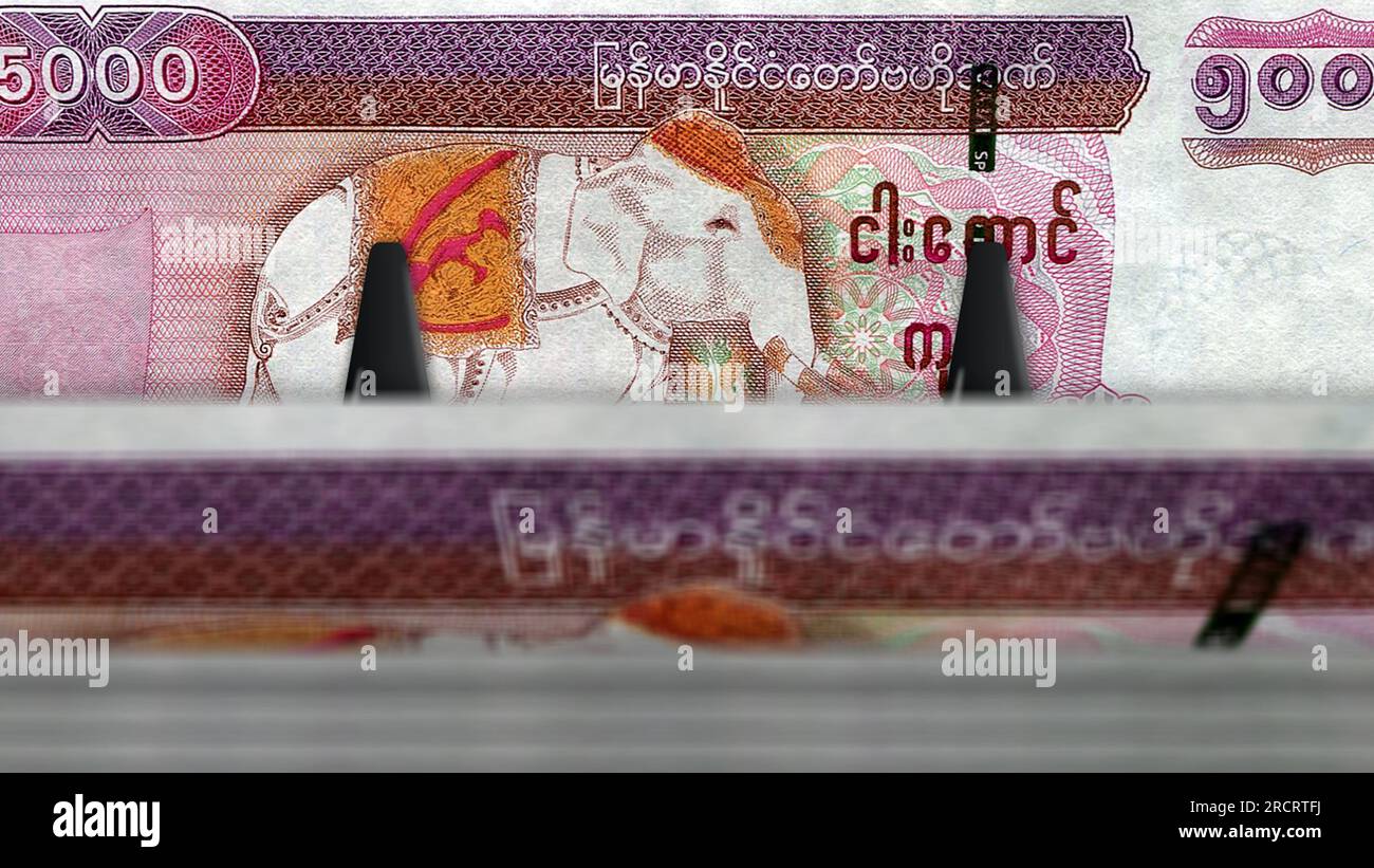 Myanmar money Burma Kyat money pack 3d illustration. 5000 MMK banknote ...