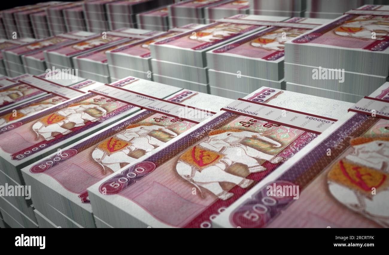 Myanmar money Burma Kyat money pack 3d illustration. 5000 MMK banknote ...
