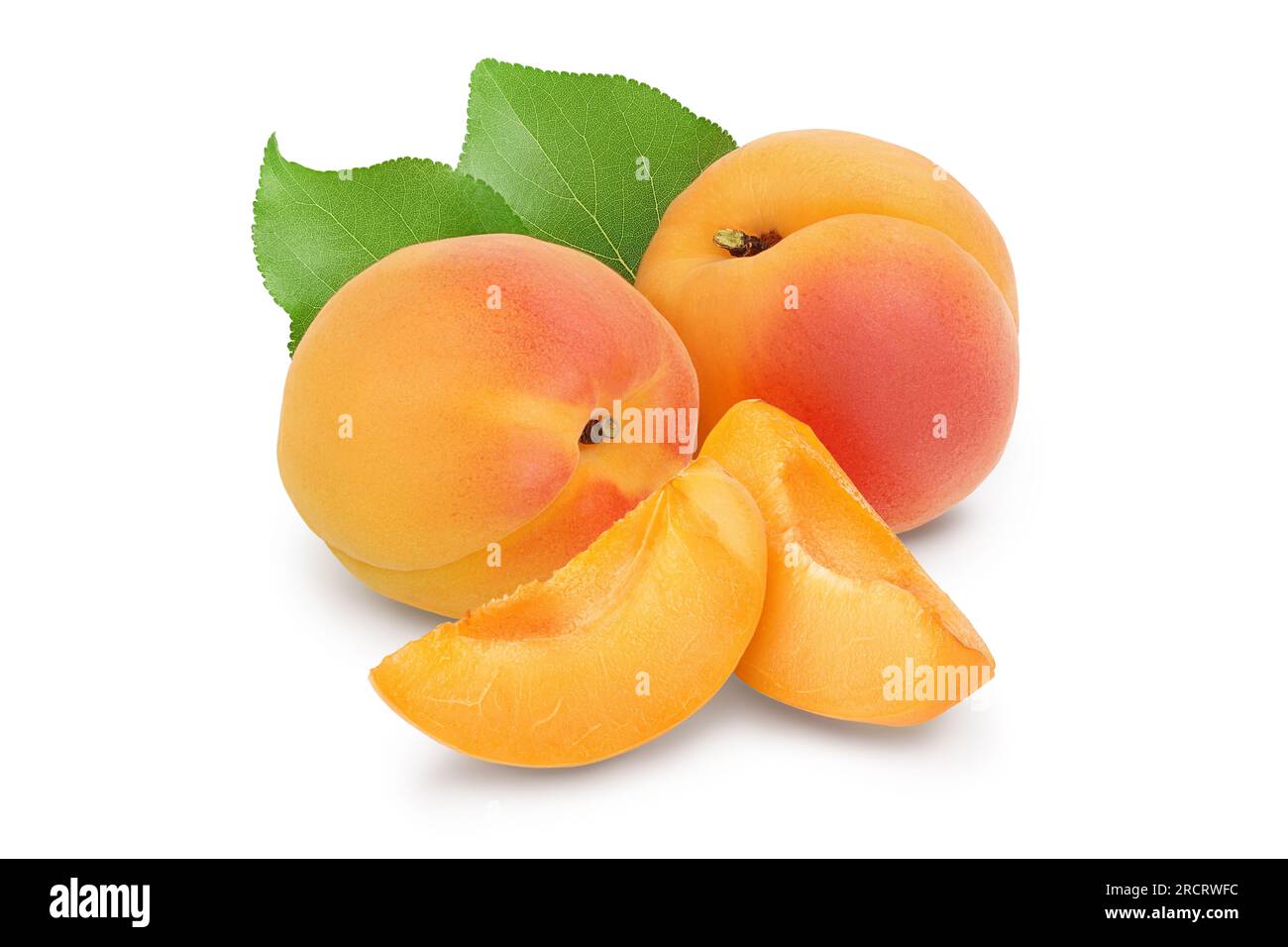 apricot fruit slices isolated on white background. With full depth of ...
