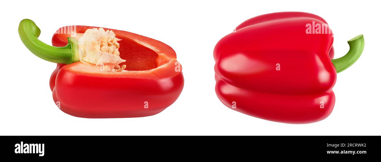 red sweet bell pepper half isolated on white background with full depth ...