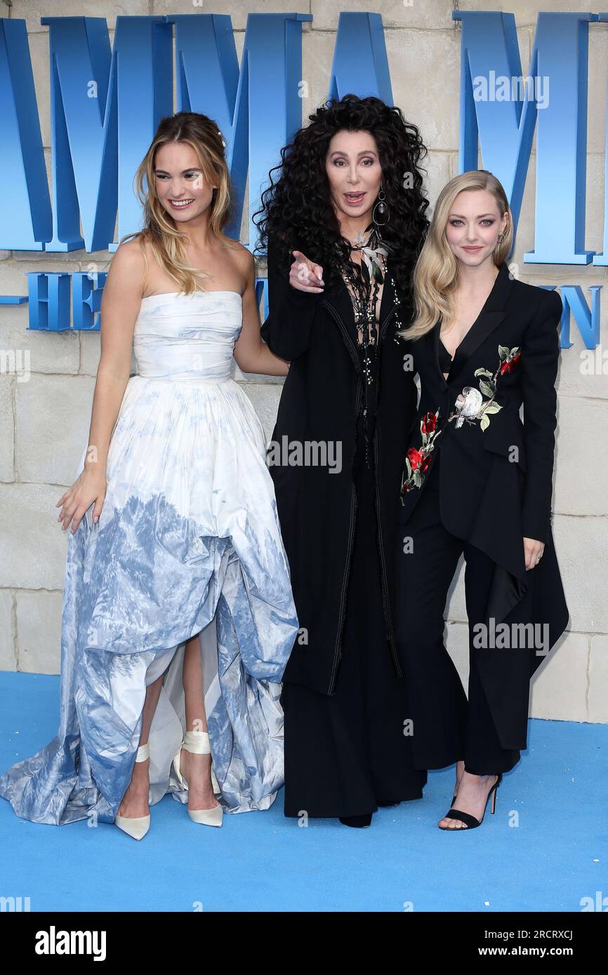 Lily James, Cher and Amanda Seyfried attend the UK Premiere of "Mamma ...