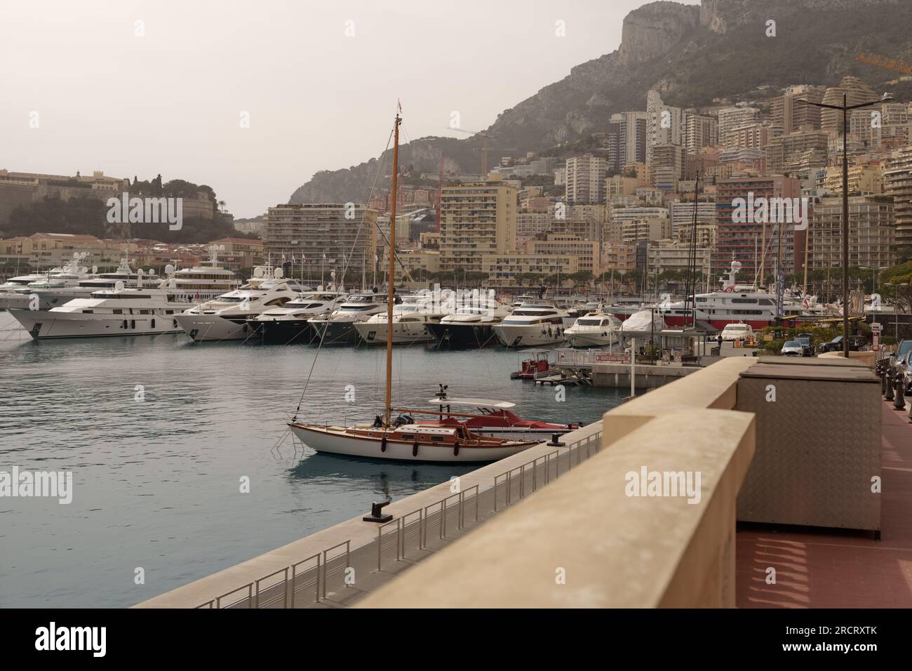 MONTE CARLO, MONACO - 9 March 2023: View on Port Hercule in spring with ...