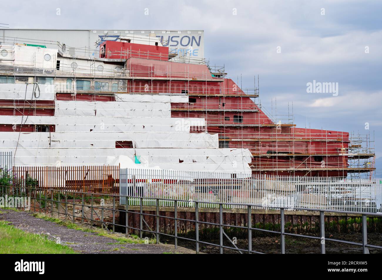 New ferry in construction in ship yard by Ferguson Marine Stock Photo ...