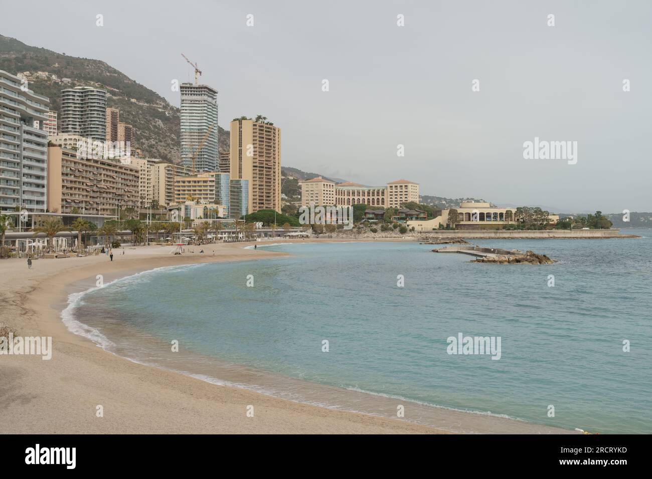 MONTE CARLO, MONACO - 9 March 2023: Plage du Larvotto beach, sandy ...