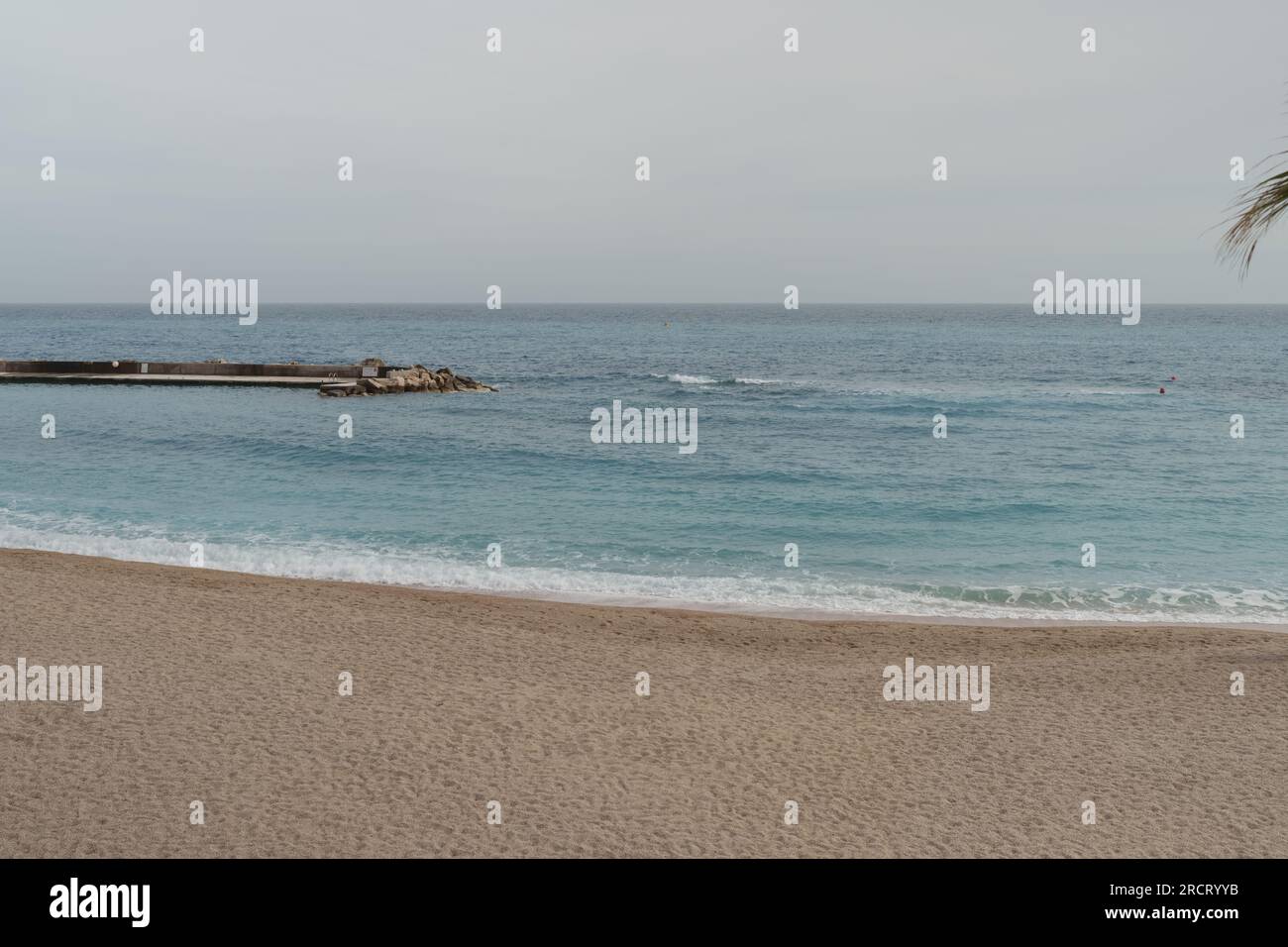 MONTE CARLO, MONACO - 9 March 2023: Plage du Larvotto beach, sandy ...