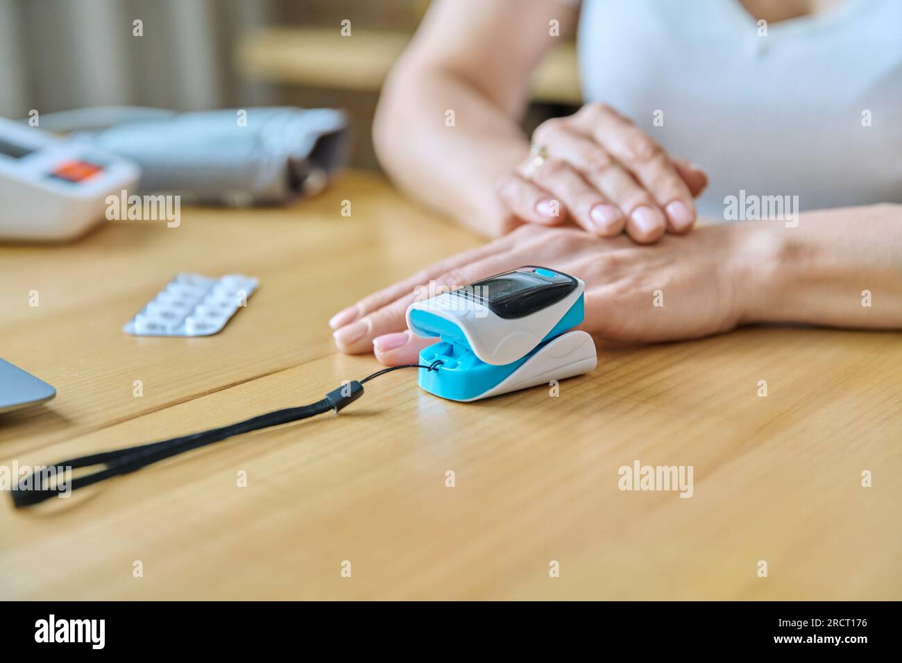 Person measuring level oxygen saturation hi-res stock photography and ...
