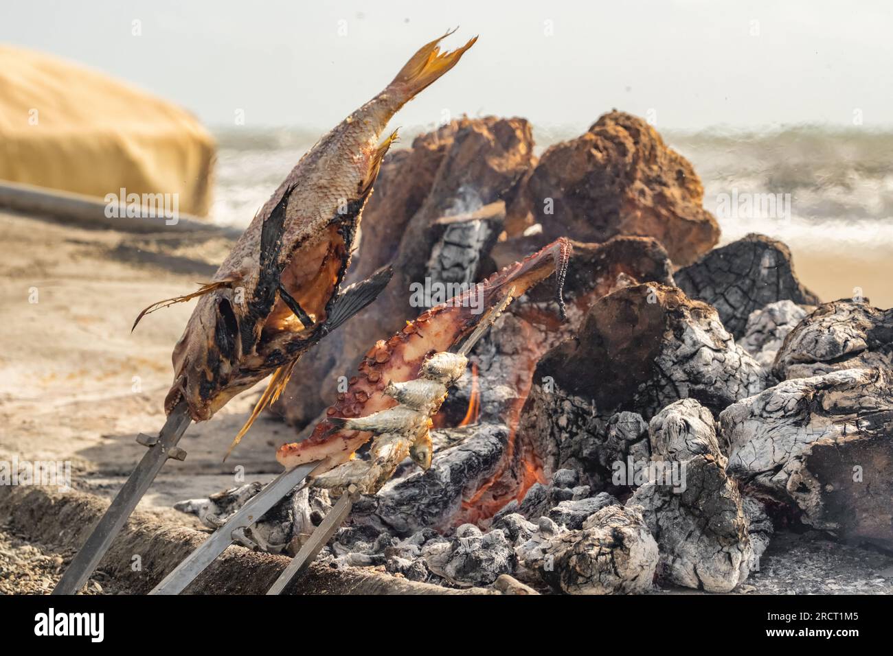 Fish Barbeque on the beach in Malaga, Andalusia, Spain Stock Photo - Alamy
