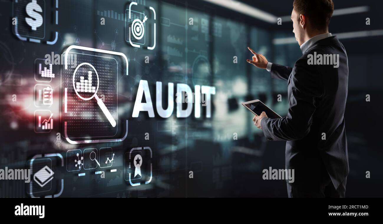 Audit. Checking the financial statements of the company. Businessman ...