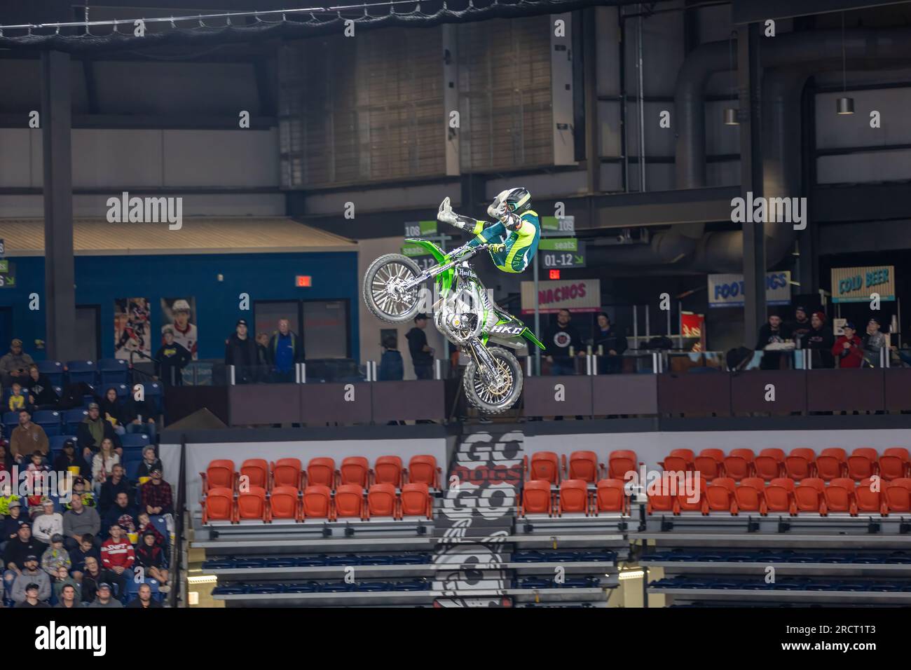 World class FMX motocross riders doing stunts in Ontario Canada Stock ...