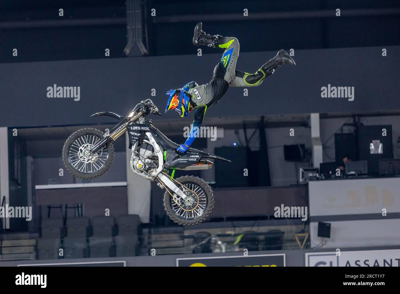 World class FMX motocross riders doing stunts in Ontario Canada Stock ...