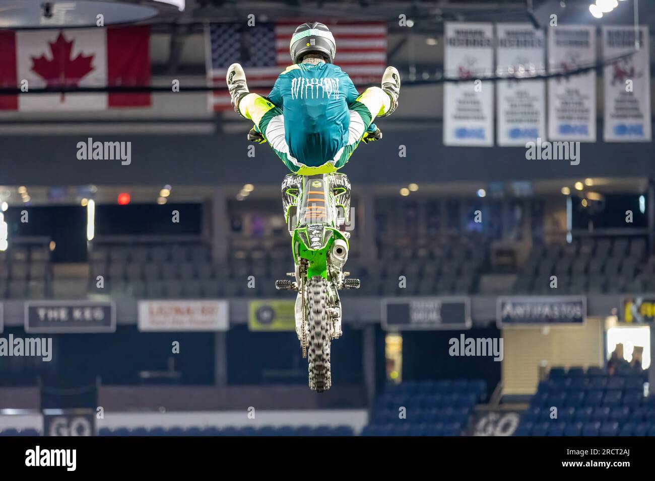 World class FMX motocross riders doing stunts in Ontario Canada Stock ...