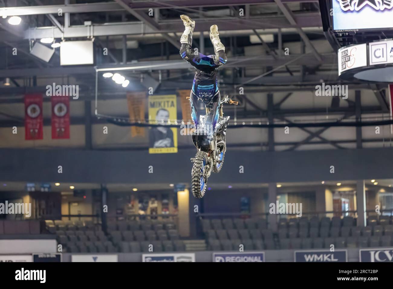 World class FMX motocross riders doing stunts in Ontario Canada Stock ...