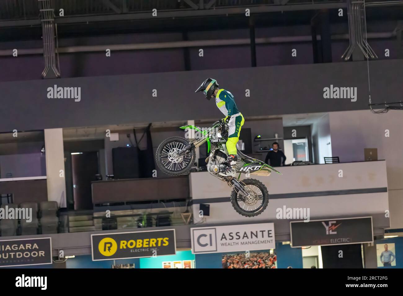 World class FMX motocross riders doing stunts in Ontario Canada Stock ...