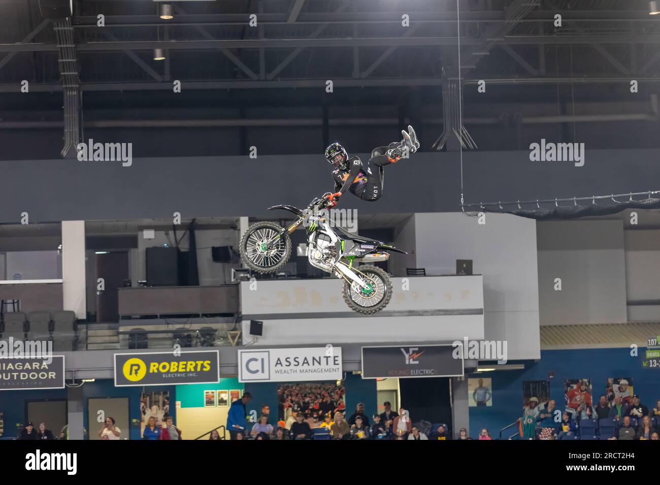 World class FMX motocross riders doing stunts in Ontario Canada Stock ...