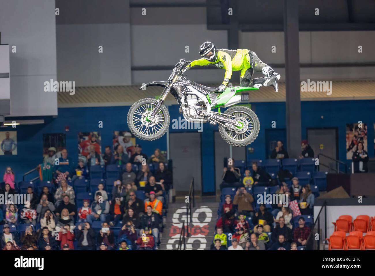 World class FMX motocross riders doing stunts in Ontario Canada Stock ...