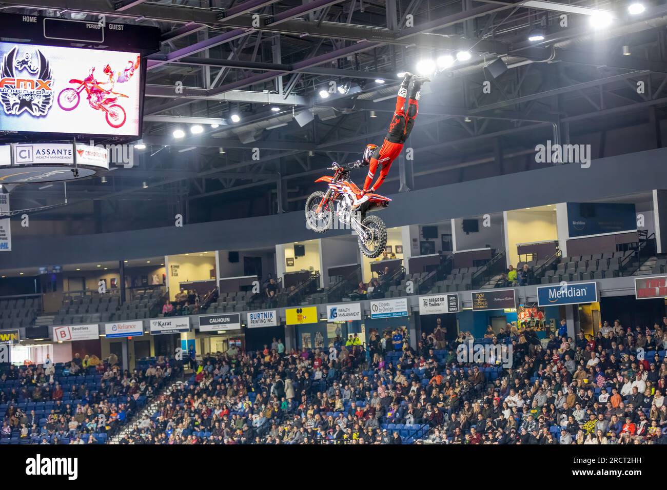 World class FMX motocross riders doing stunts in Ontario Canada Stock ...